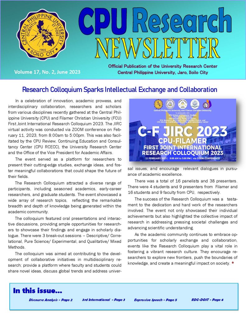 Newsletter Vol. 17, No. 2, June 2023 – University Research Center